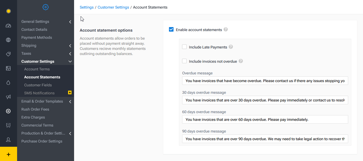 Set invoice types to include in statements – DecoNetwork Help