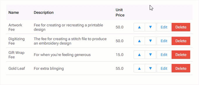 Change the sort order of extra charges – DecoNetwork Help