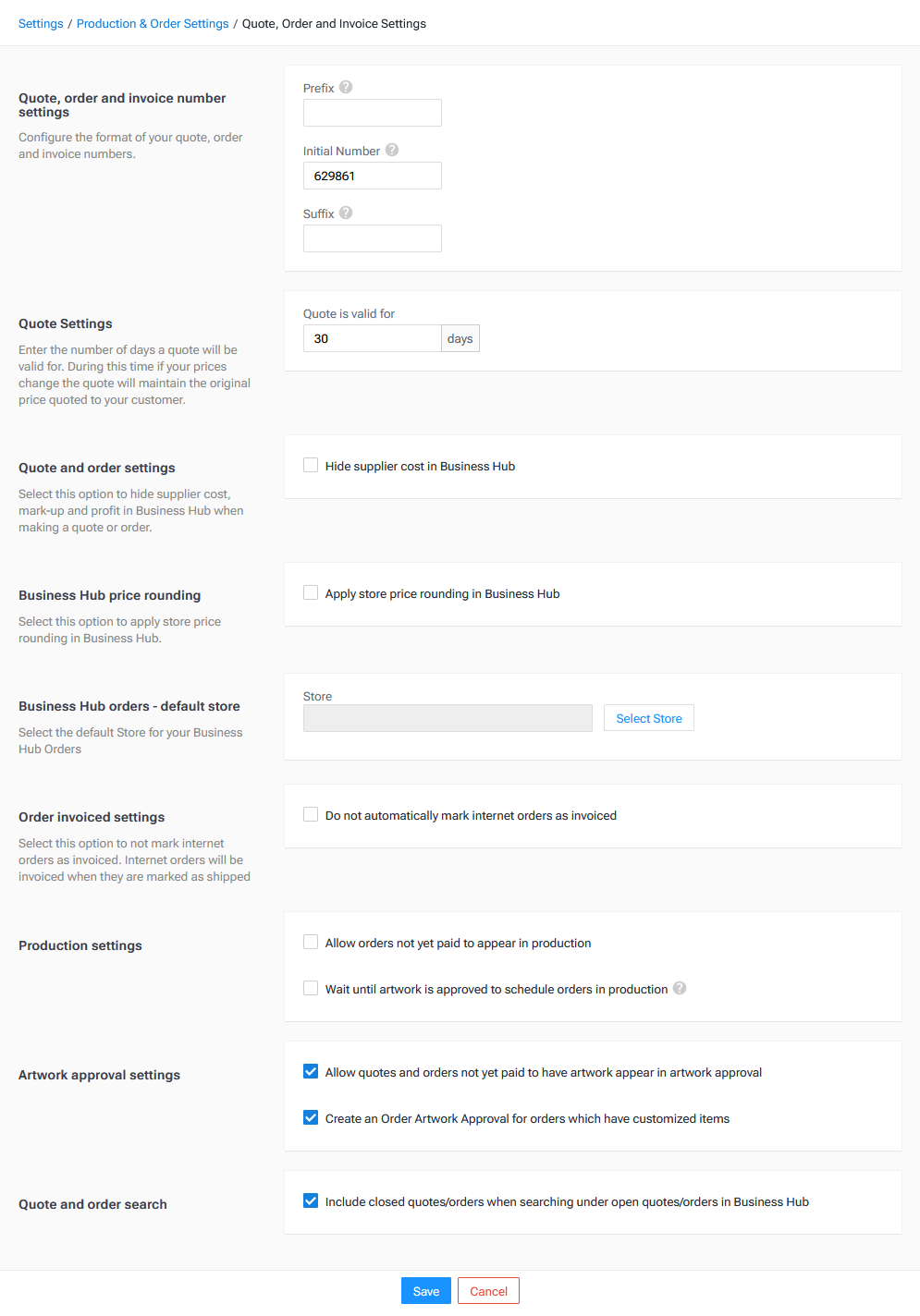 Configure Quote, order and invoice settings – DecoNetwork Help