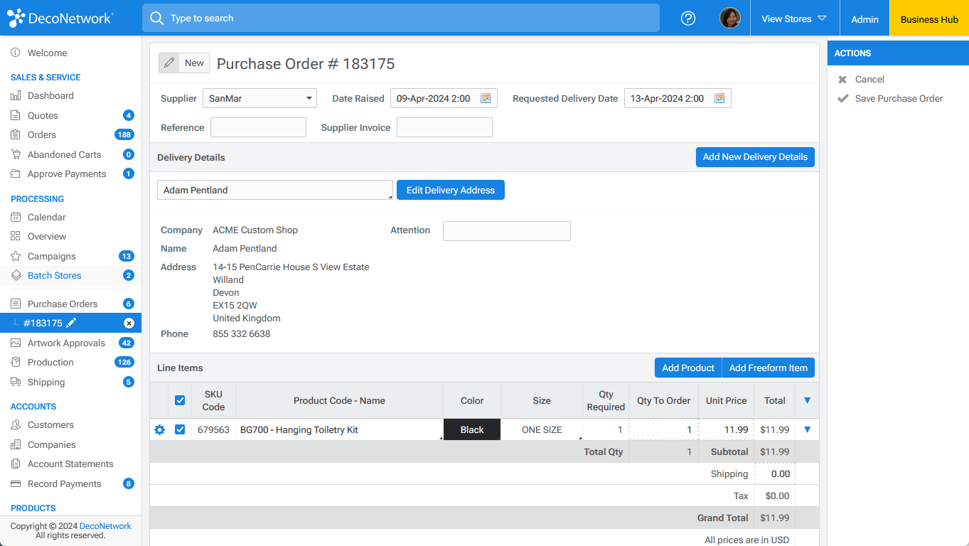 Raise purchase order within an order – DecoNetwork Help
