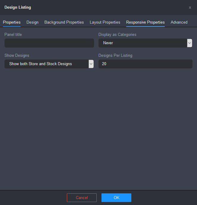 Editing the default Design Listing Widget in the Designs page – DecoNetwork Help
